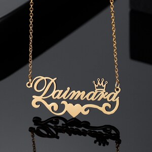 Nameplate 18k Gold Plated, Crown Name Necklace, Waterproof Name Plate ...