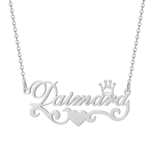 Nameplate 18k Gold Plated, Crown Name Necklace, Waterproof Name Plate ...