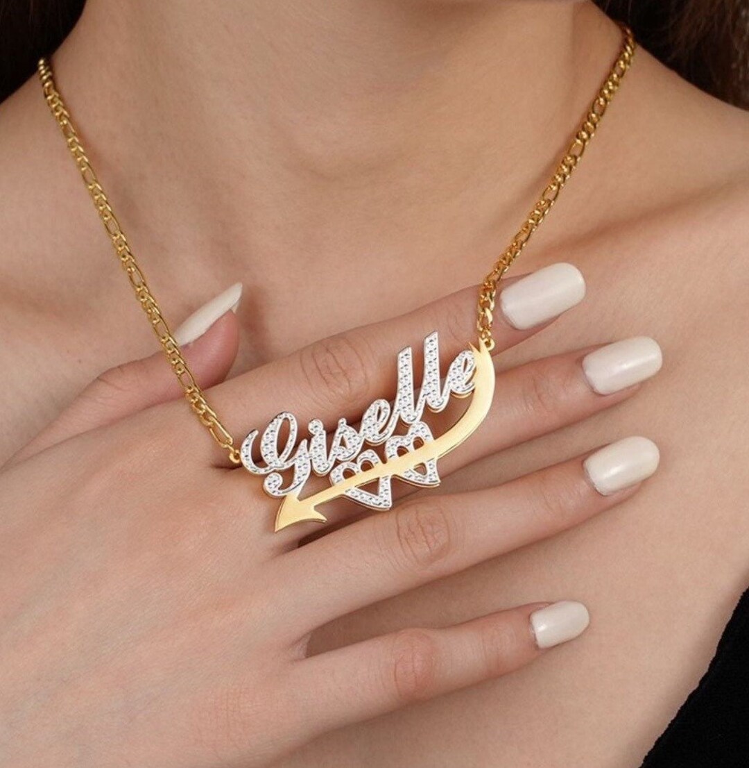 18k Gold Plated Nameplate, Hammered WATERPROOF Necklace, 90s Nameplate ...