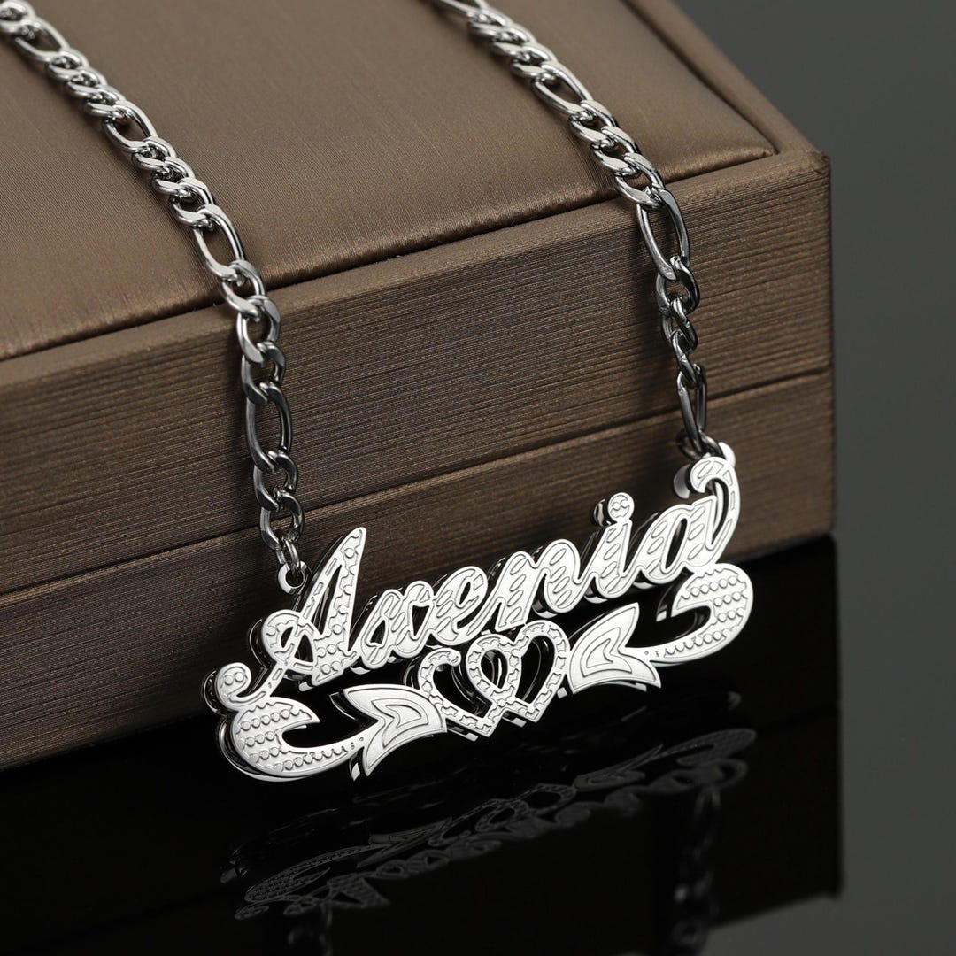 Silver Nameplate Necklace, Name Plate Necklace, Double Plated Name ...