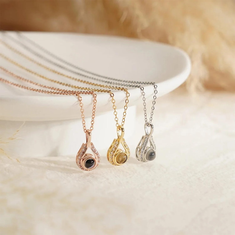 Teardrop Photo Projection Necklace: Stainless Steel Memorial Keepsake ...