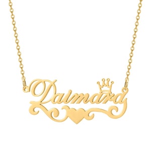 Nameplate 18k Gold Plated, Crown Name Necklace, Waterproof Name Plate ...
