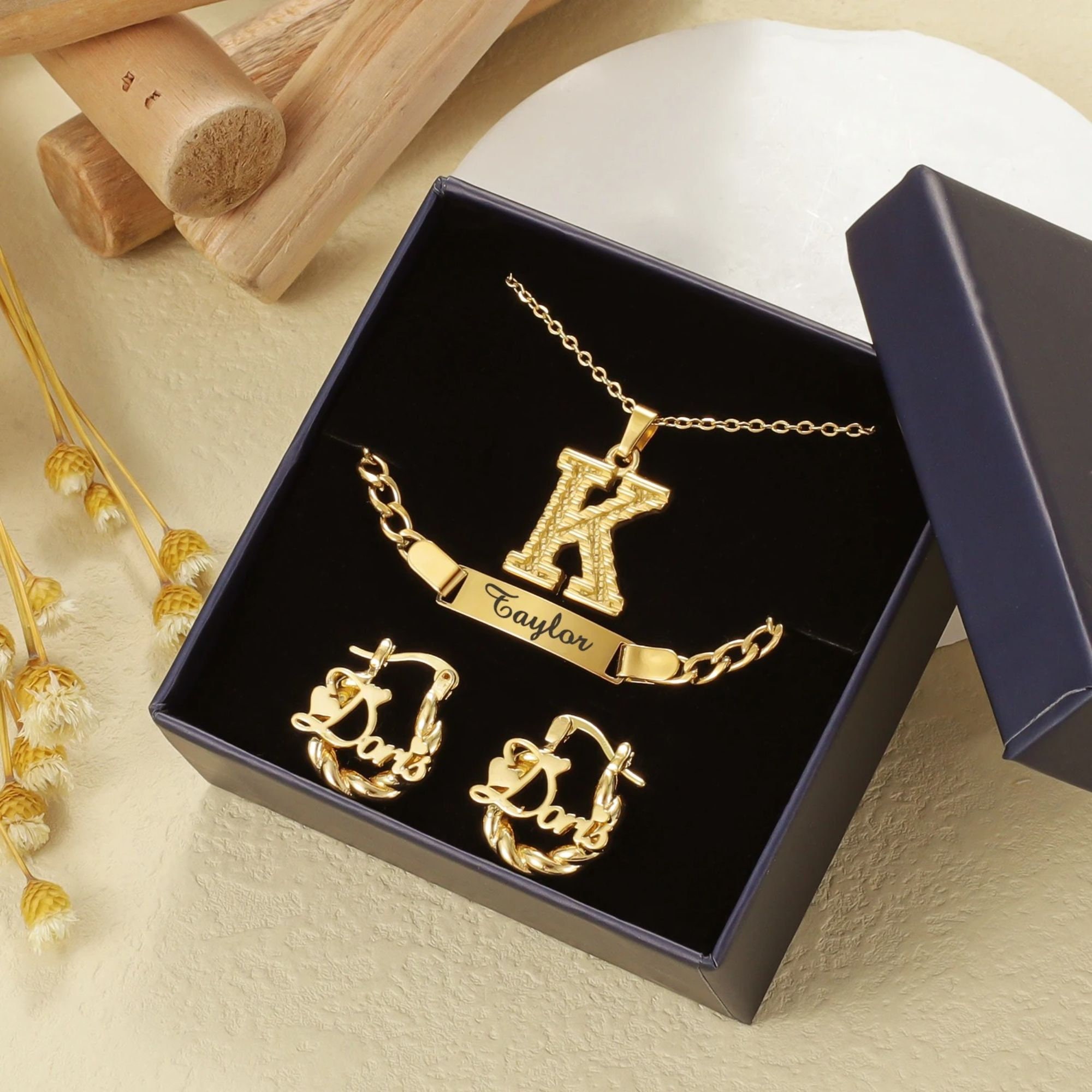 Initial necklace and earring set store
