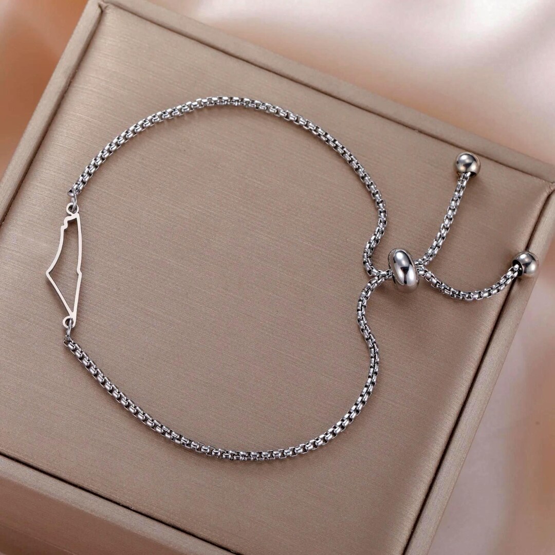 Palestine Map Bracelet: Stainless Steel Chain, Adjustable Length - Etsy