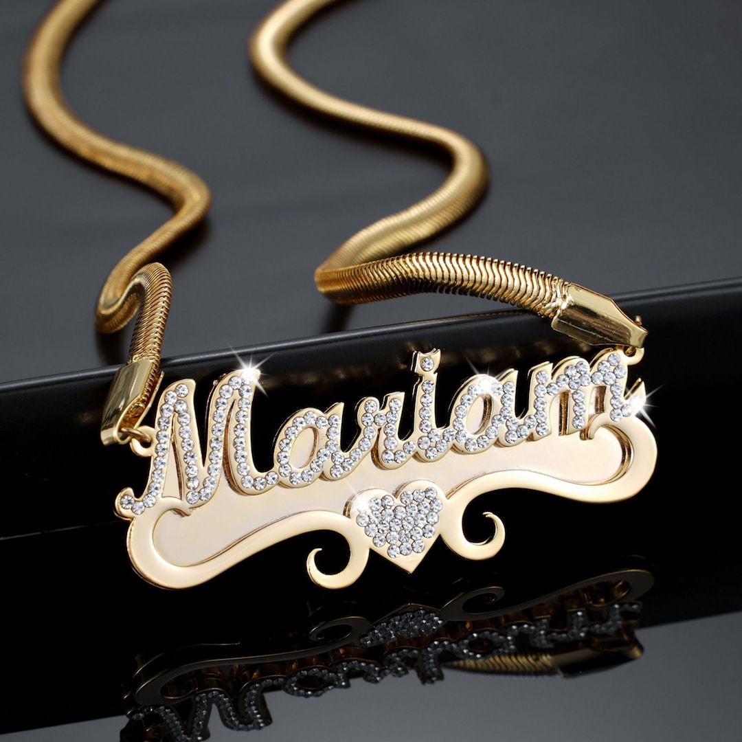 Gold Nameplate, Diamond Crystal Necklace, Double Plated Name Plate ...