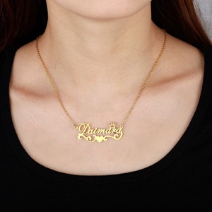 Nameplate 18k Gold Plated, Crown Name Necklace, Waterproof Name Plate ...