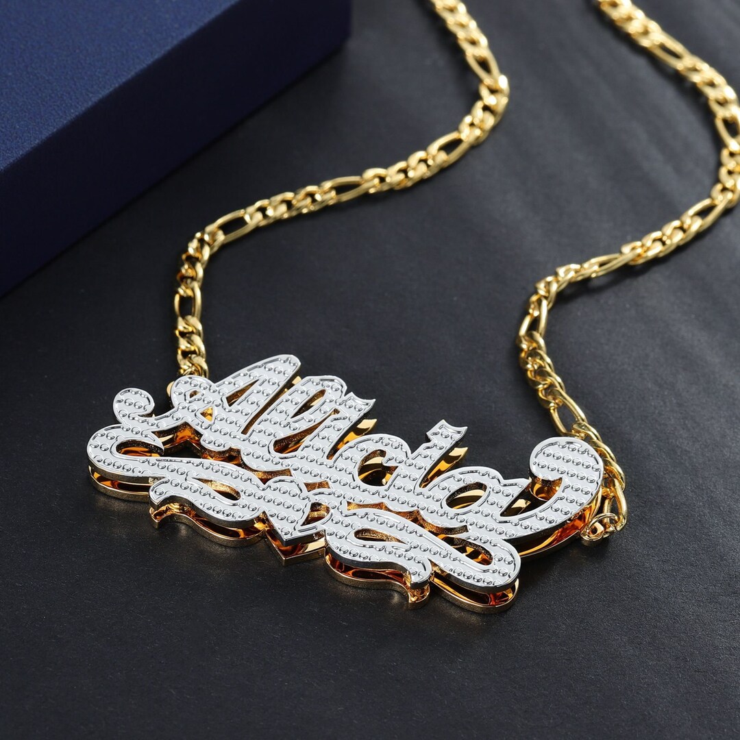 Nameplate Necklace, Double Plated Name Necklace, Gold Plated Necklace ...
