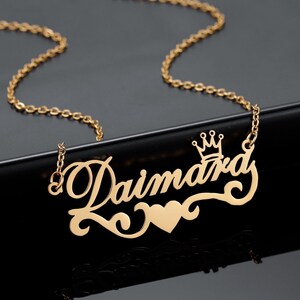 Nameplate 18k Gold Plated, Crown Name Necklace, Waterproof Name Plate ...