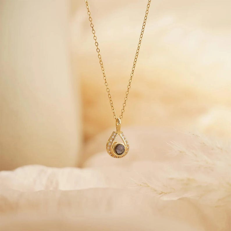 Teardrop Photo Projection Necklace: Stainless Steel Memorial Keepsake ...