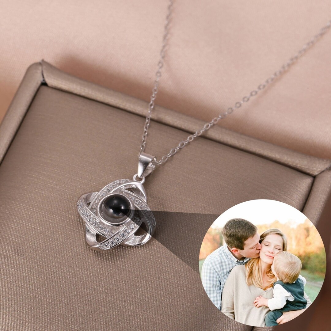 Personalized Photo Projection Necklace: Stainless Steel Cubic Zirconia ...