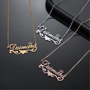 Nameplate 18k Gold Plated, Crown Name Necklace, Waterproof Name Plate ...