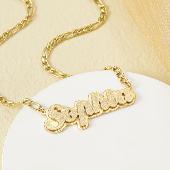 Gold Plated Name Necklace Sparkling Nameplate Necklace Frosted Name Chain Silver Name Pendant Non Tarnish Jewelry Perfect Gifts for Her Etsy