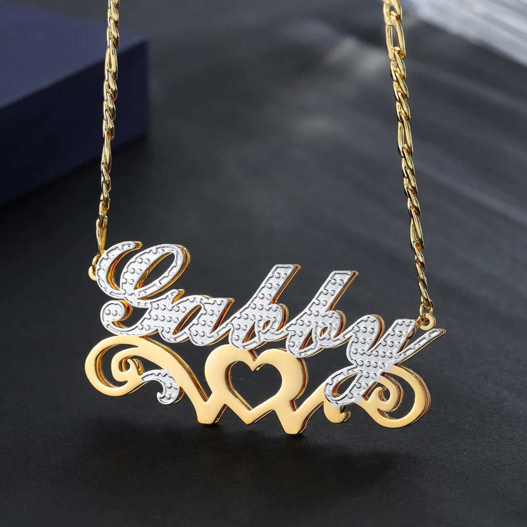 Name Plate Necklace, Double Plated 90s Name Necklace, Nameplate ...
