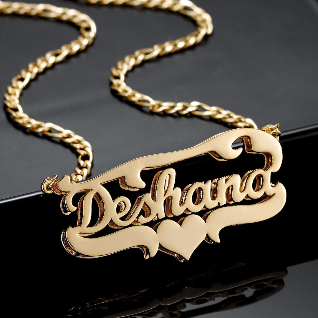 Name Plate Necklace 14K Gold, Double Name Necklace, Waterproof ...
