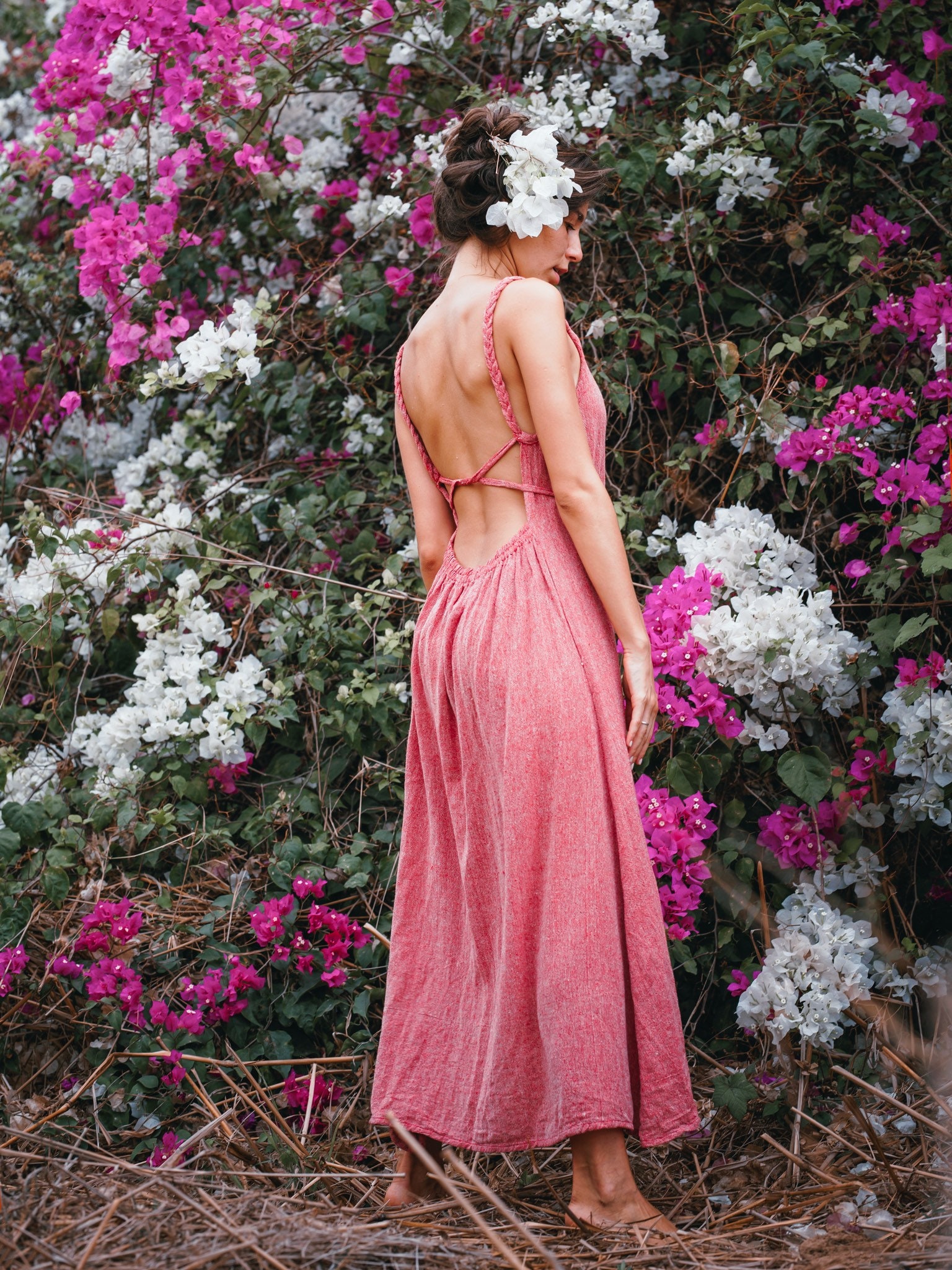 Bohemian Backless Boho Style Hippie Outfit Soft Red Pinky Colour Comfy ...