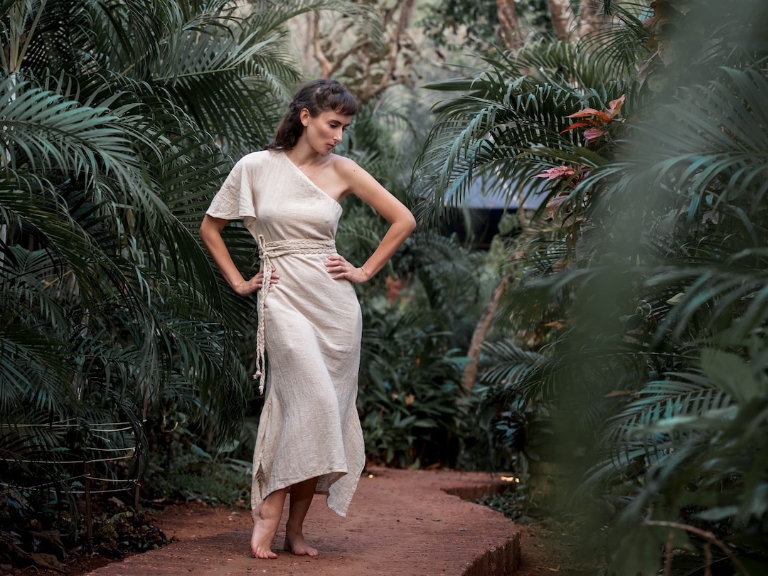 Boho Style One Shoulder Maxi Natural Raw Silk Ahimsa Sustainable ...