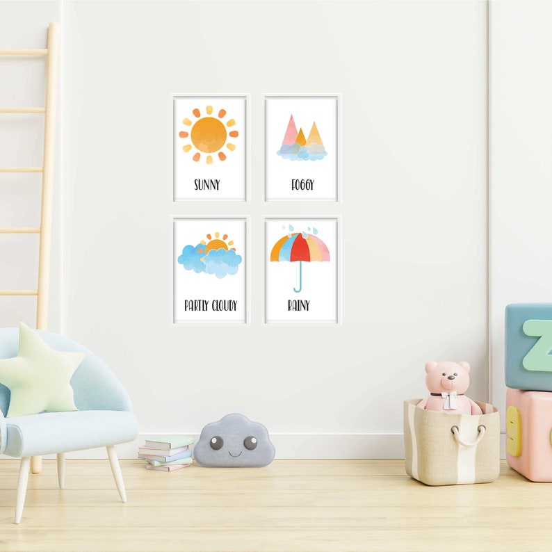 Weather Cards, Weather Flashcards Set of 16, Watercolor Weather Cards ...