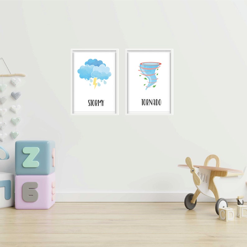 Weather Cards, Weather Flashcards Set of 16, Watercolor Weather Cards ...