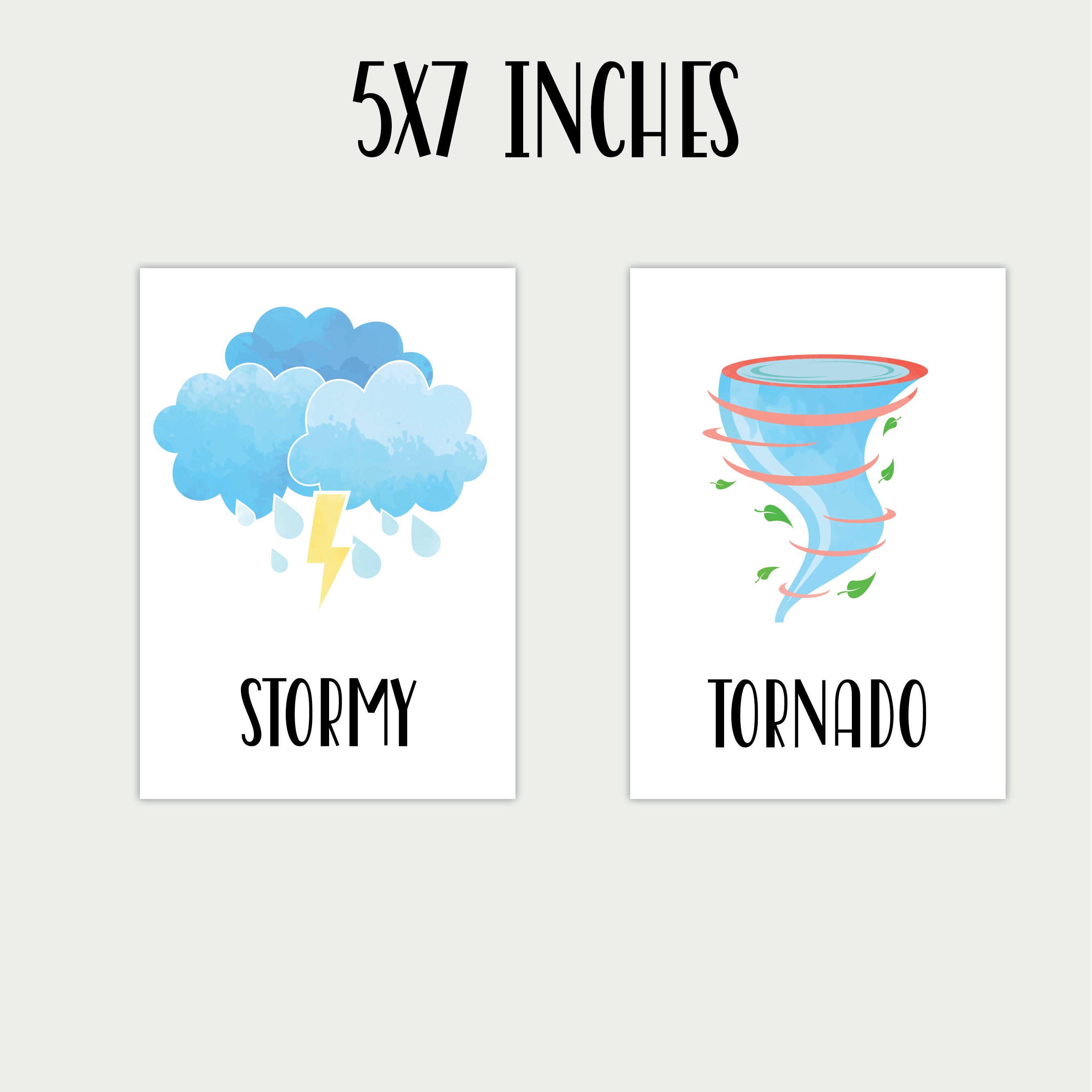 Weather Cards, Weather Flashcards Set of 16, Watercolor Weather Cards ...