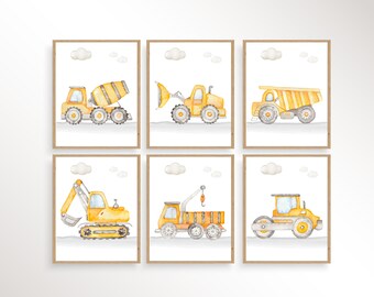 Construction Trucks Nursery Prints, Boy Room Construction Truck Wall ...