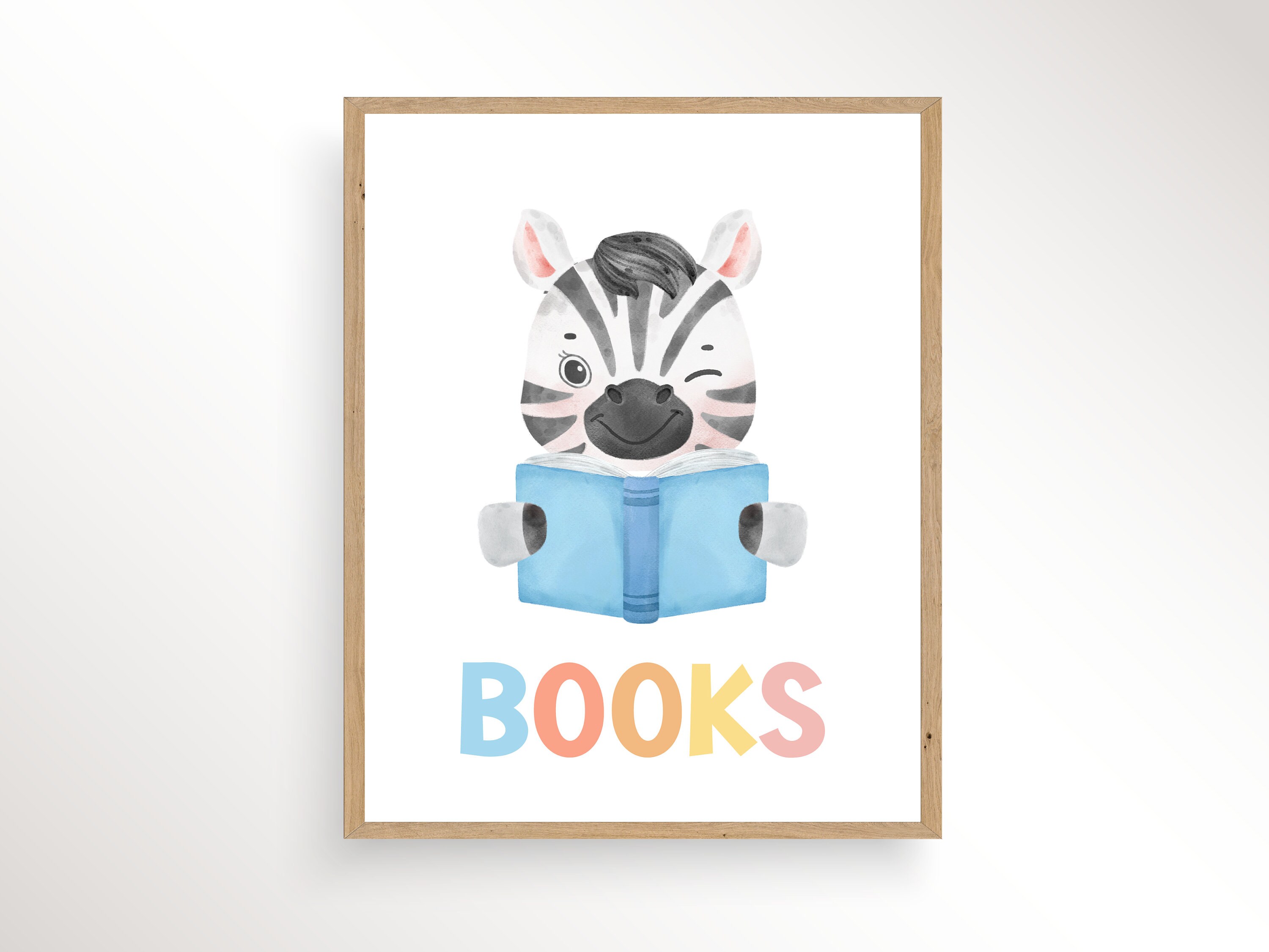 Reading Corner Poster, Playroom Reading Art, Animals Reading Books ...