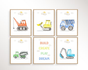 Construction Trucks Nursery Prints, Boy Room Construction Truck Wall ...