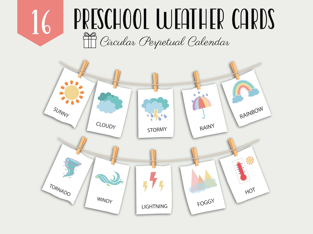 16 Weather Cards Weather Flashcards Toddler Flash Cards - Etsy