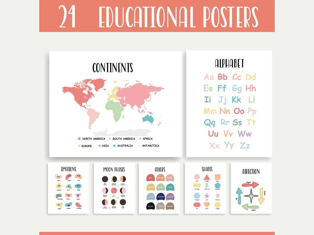 Educational Prints Set of 24 Preschool Posters Classroom - Etsy