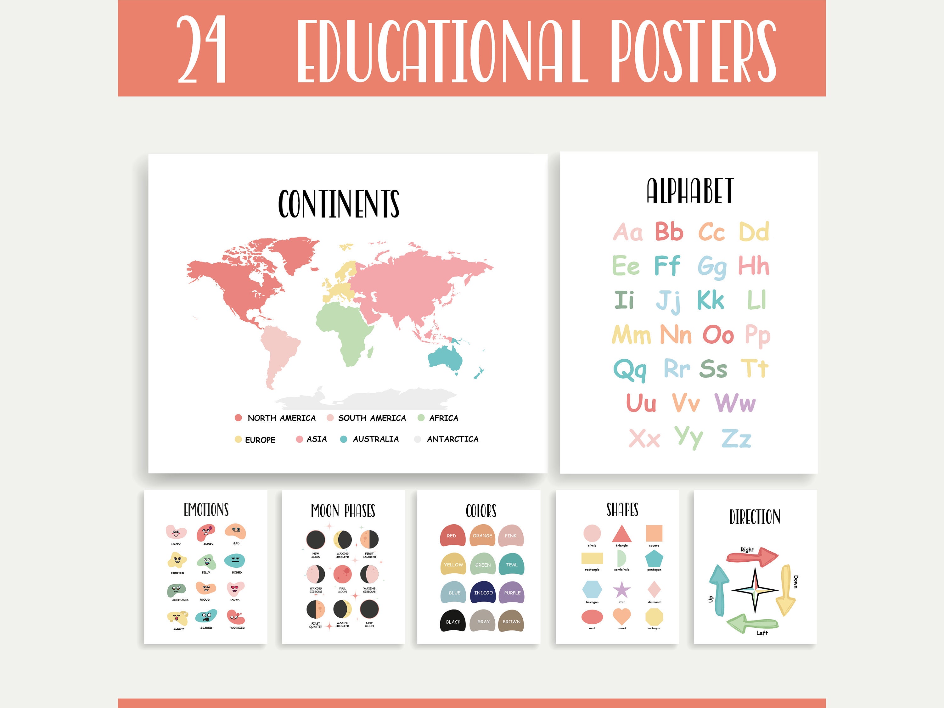 Educational Prints Set of 24 Preschool Posters Classroom - Etsy