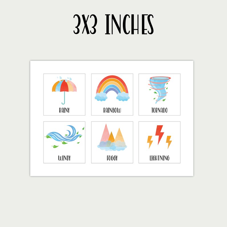 Weather Cards, Weather Flashcards Set of 16, Watercolor Weather Cards ...