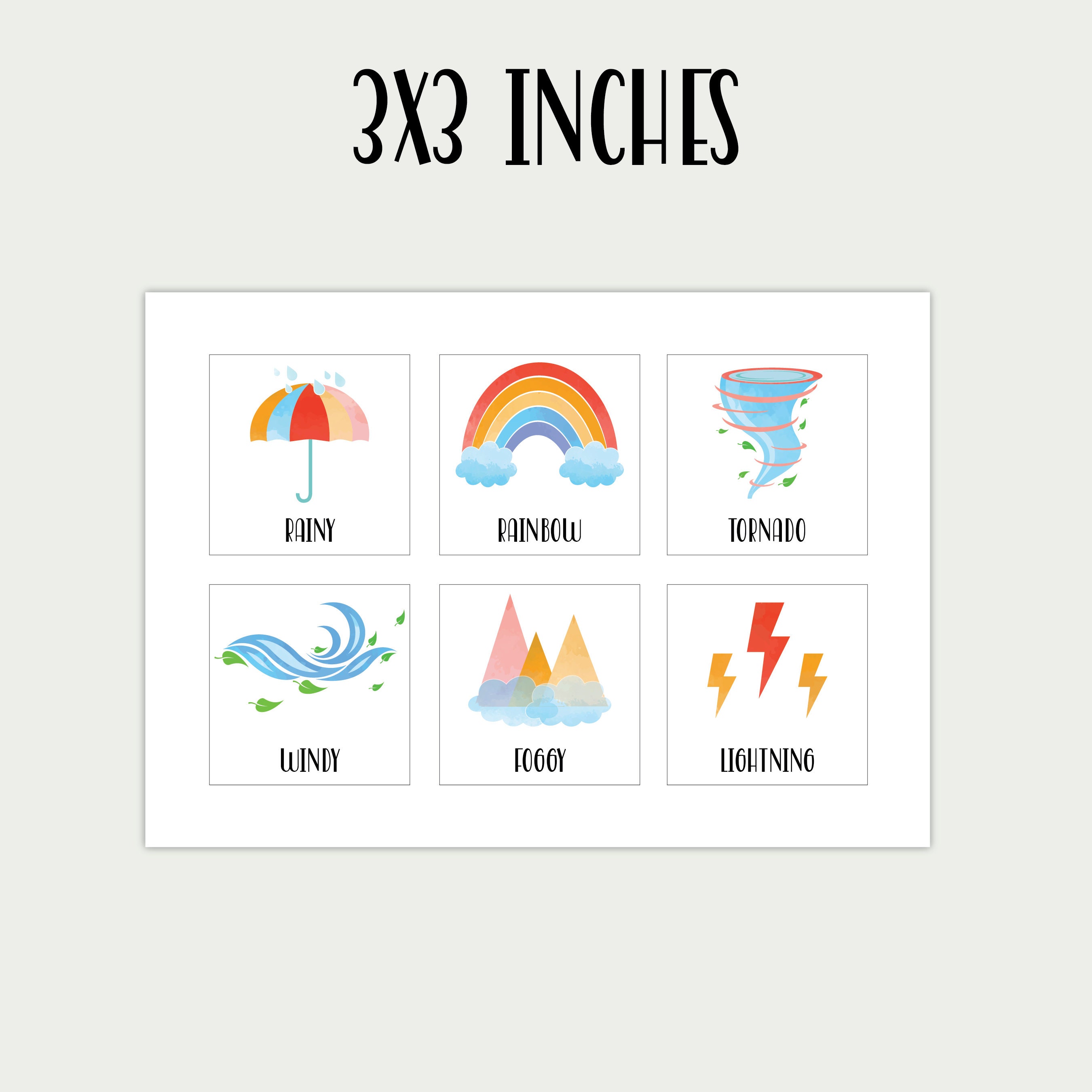 Weather Cards, Weather Flashcards Set of 16, Watercolor Weather Cards ...
