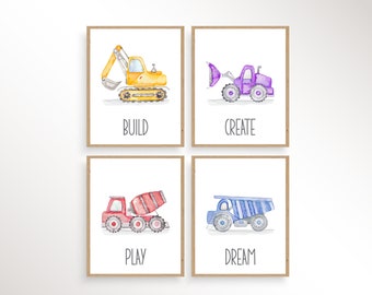 Construction Trucks Nursery Prints, Boy Room Construction Truck Wall ...
