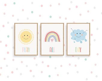 Set of 3 Playroom Prints, Playroom Sign Nursery Wall Art, Let's Play ...