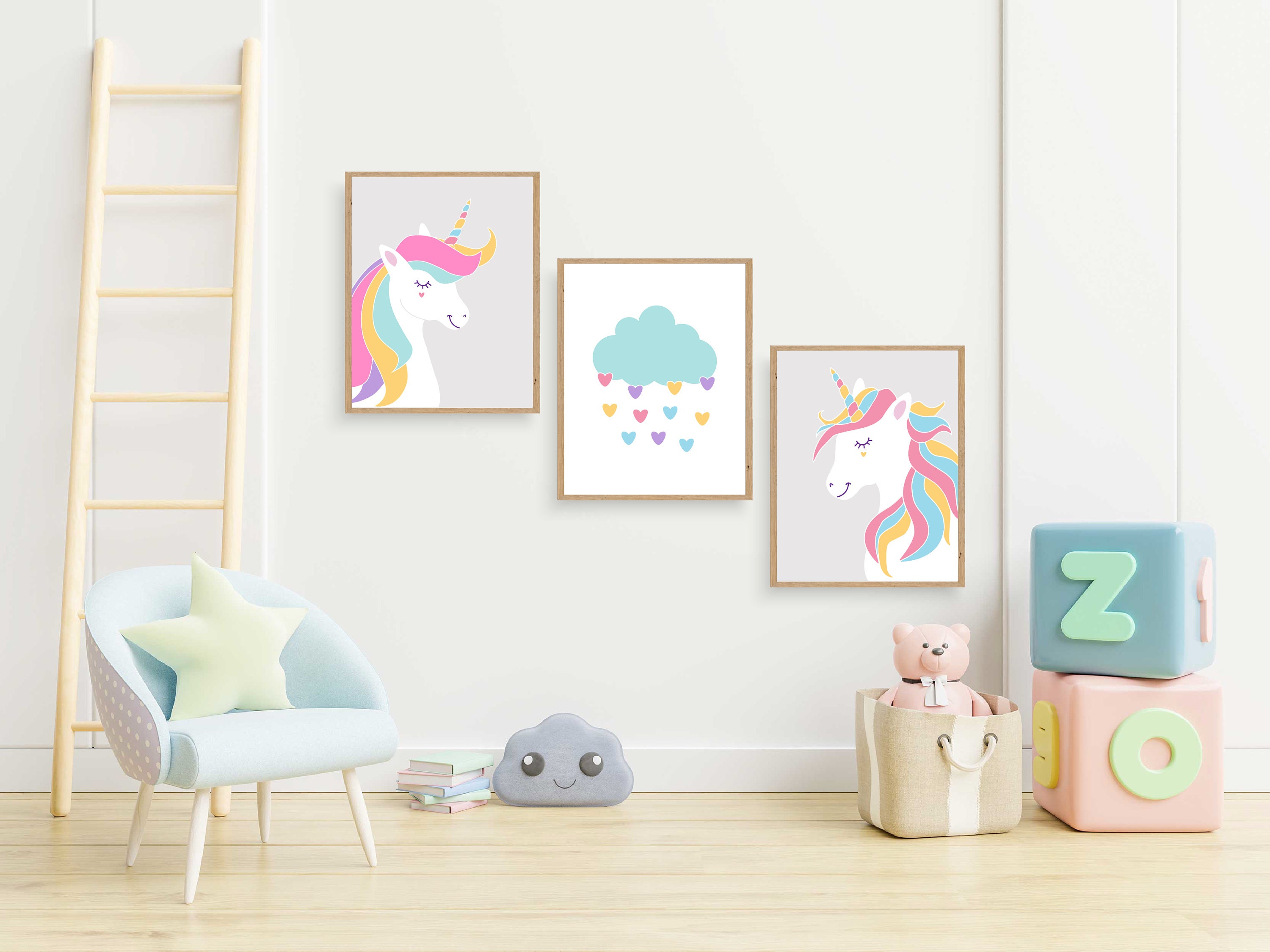 Pastel Unicorn Wall Art Unicorn Girls Room Decor Rainbow - Etsy