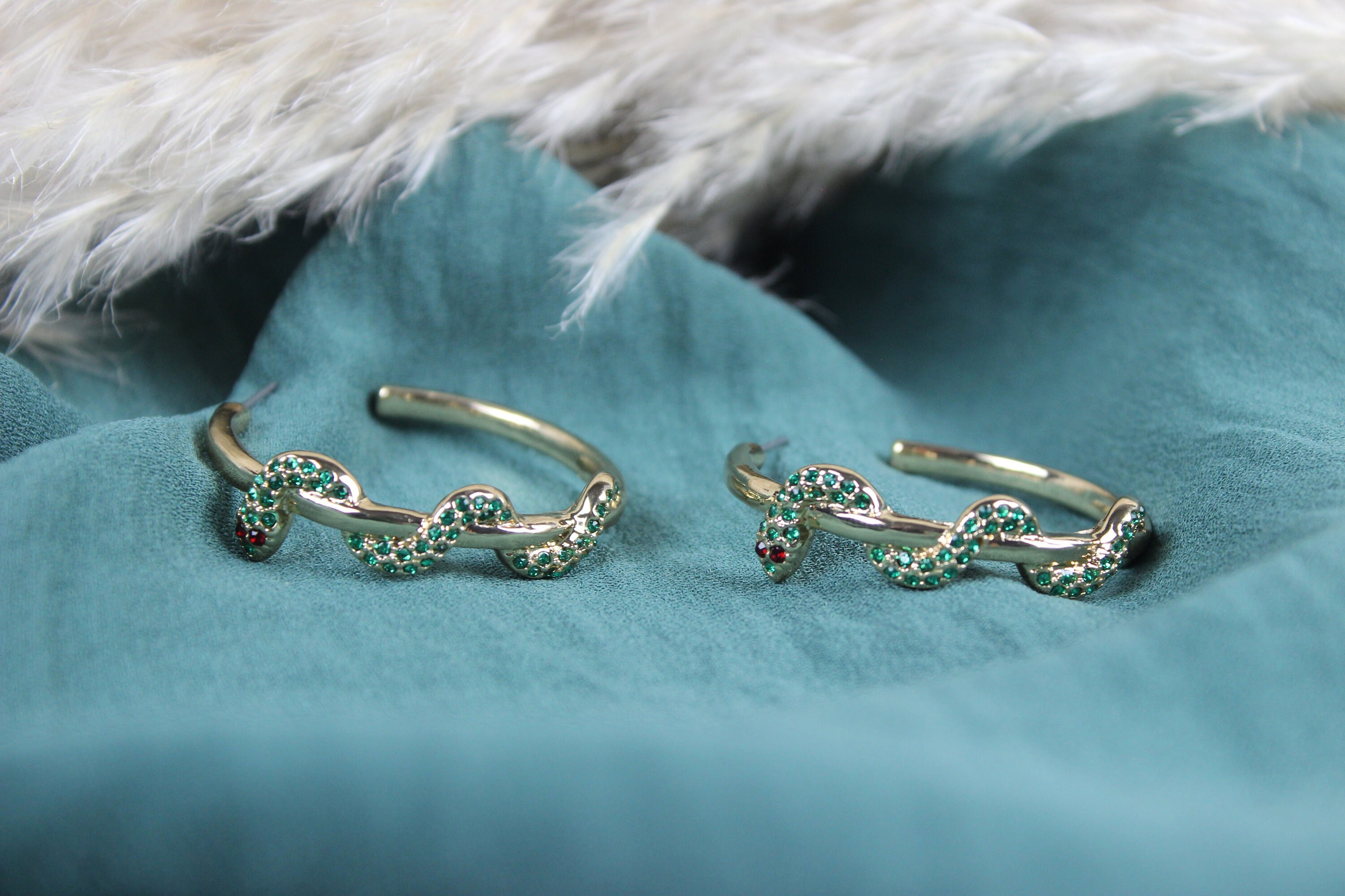 Gold Plated Green Diamond Snake Hoop Earrings Women's - Etsy