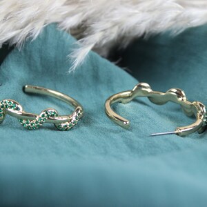 Gold Plated Green Diamond Snake Hoop Earrings Women's - Etsy