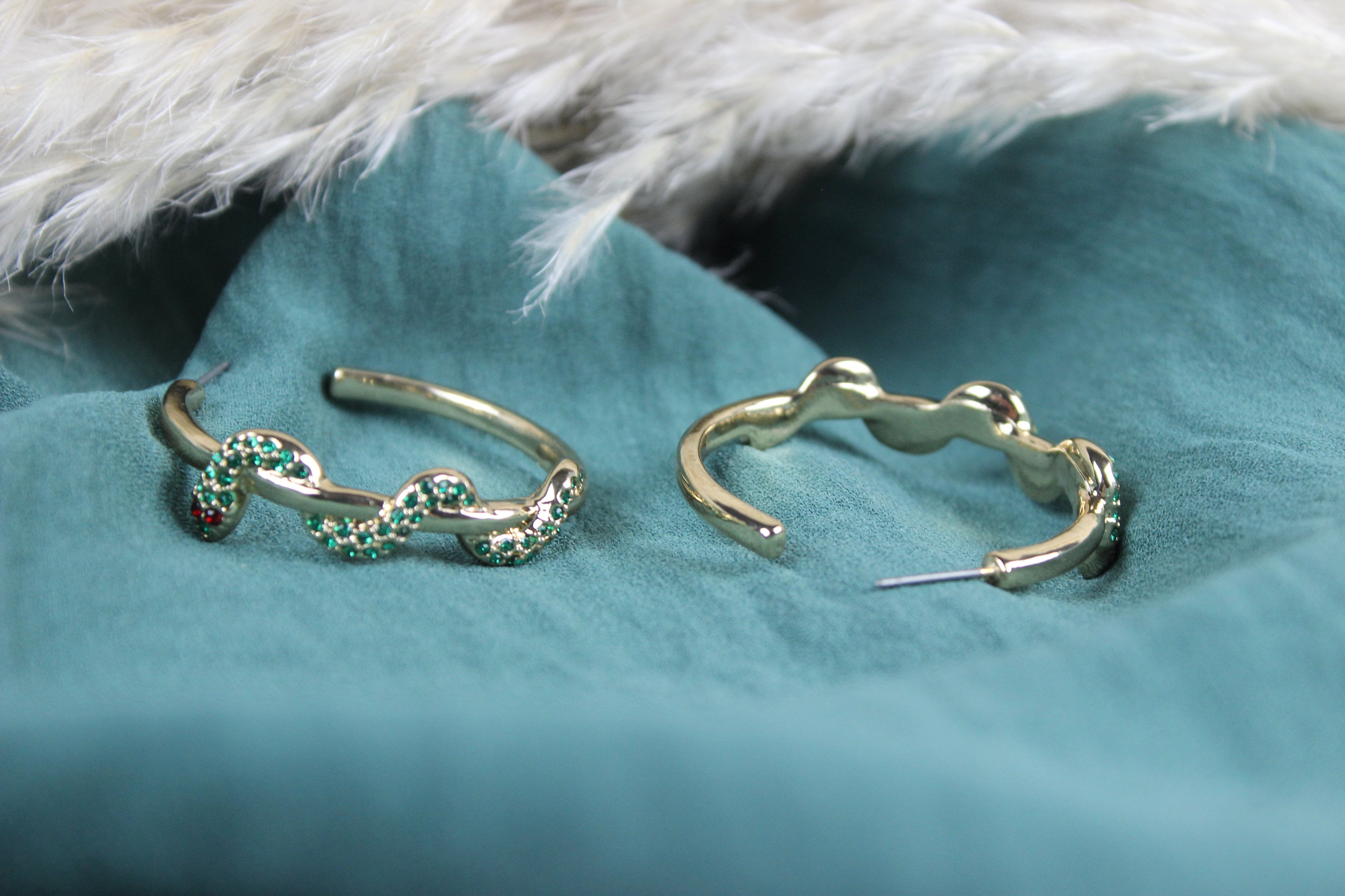 Gold Plated Green Diamond Snake Hoop Earrings Women's - Etsy
