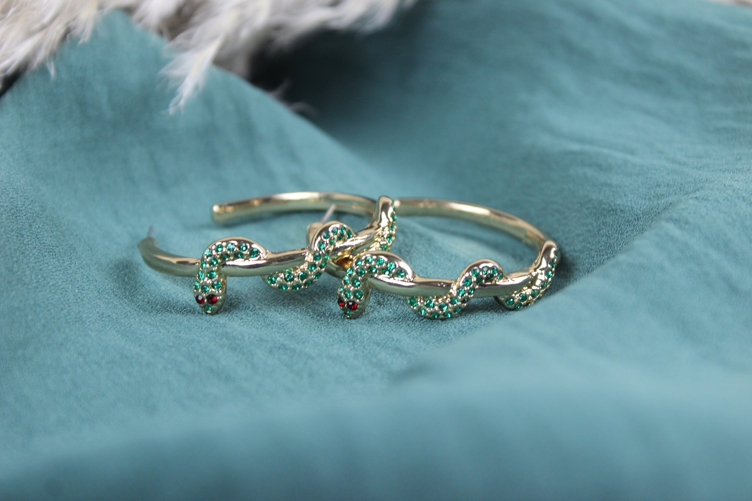 Gold Plated Green Diamond Snake Hoop Earrings Women's - Etsy