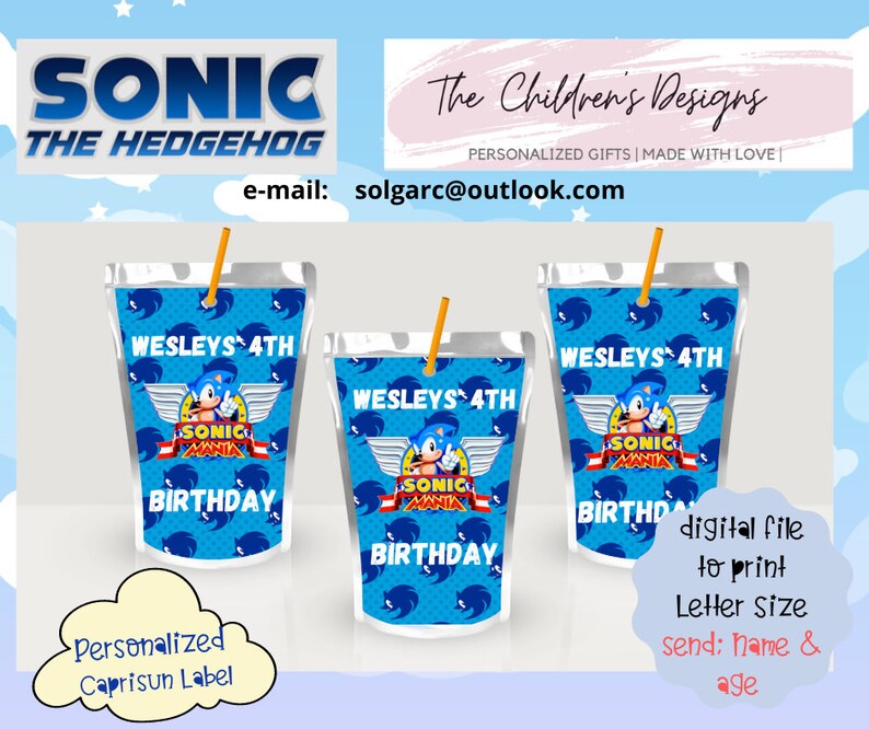 Sonic the Hedgehog Caprisun Label Personalized for Birthday - Etsy