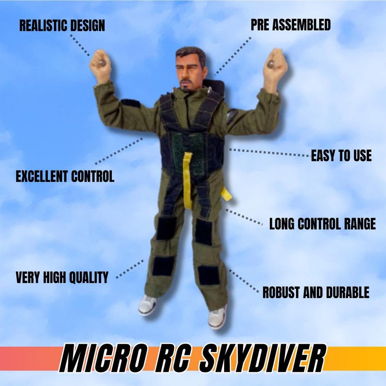 RC Skydiver With Scale Nylon Fabric Parachute - Handmade Remote ...