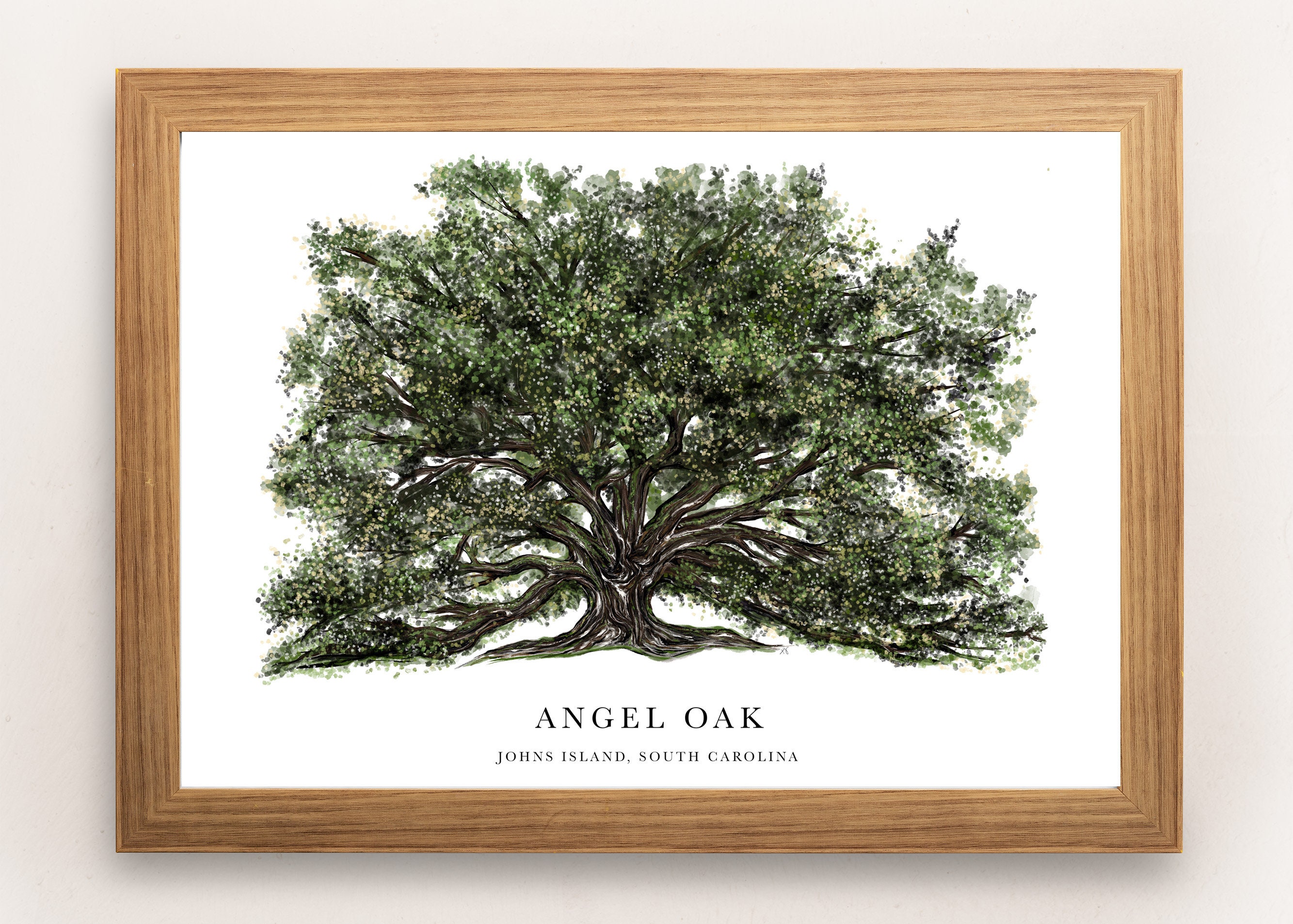 Drawing of the Majestic Angel Oak Tree in Johns Island; Angel Oak Art ...