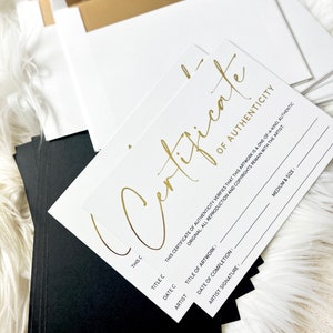 Gold Foil Certificate of Authenticity Cards With Matching Envelopes for ...