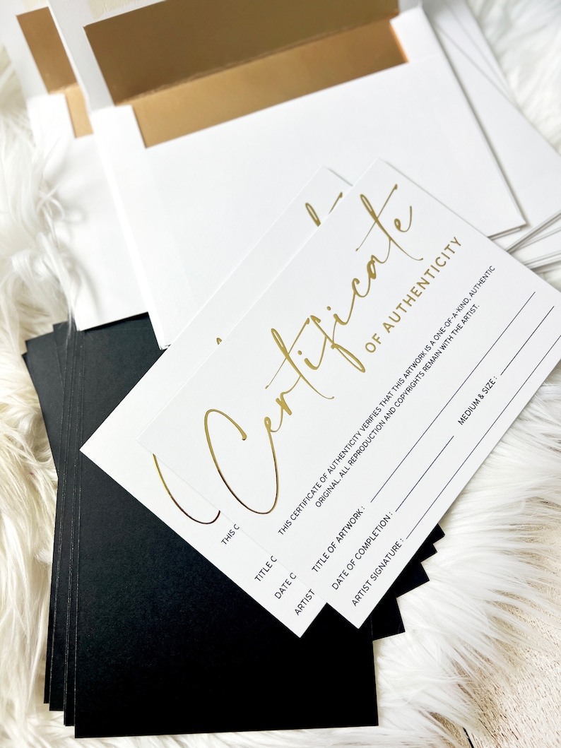 Gold Foil Certificate of Authenticity Cards With Matching Envelopes for ...