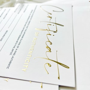 Gold Foil Certificate of Authenticity Cards With Matching Envelopes for ...