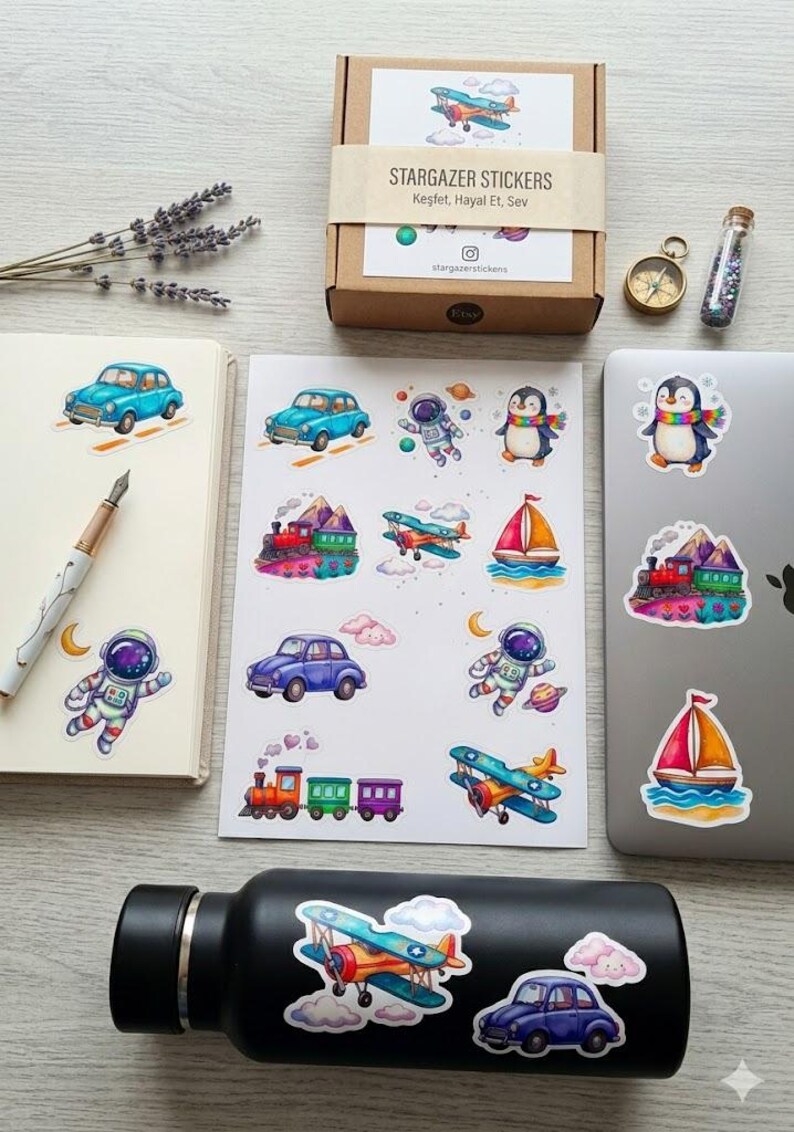 Planes Trains Cars Sticker Pack, Vehicle Illustrations, Digital Planner ...