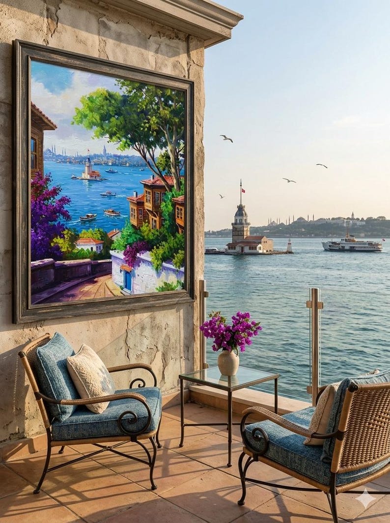 Maiden's Tower Istanbul Oil Painting Canvas, Bosphorus View Wall Art ...