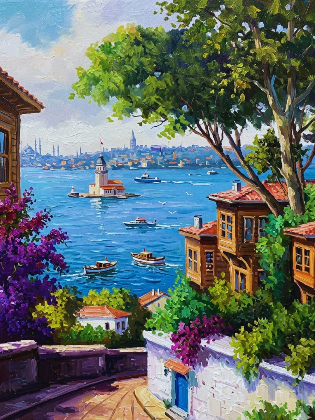 Maiden's Tower Istanbul Oil Painting Canvas, Bosphorus View Wall Art ...