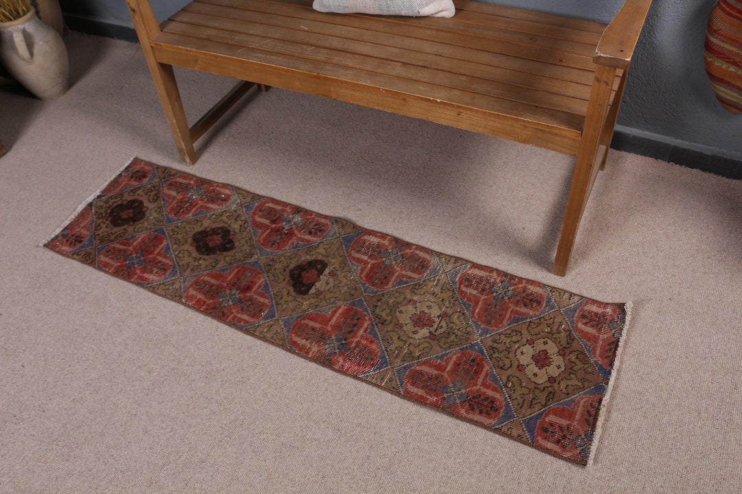 Vintage Rug Turkish Runner Rugs Anatolian for Kitchen 1.4x5.2 Ft Red ...