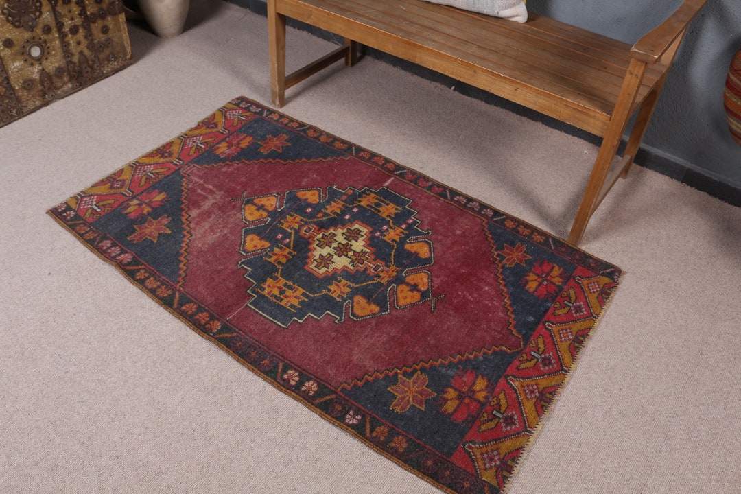 Turkish Rug Vintage Small Antique Rugs for Bathroom 2.9x5 Ft Purple ...