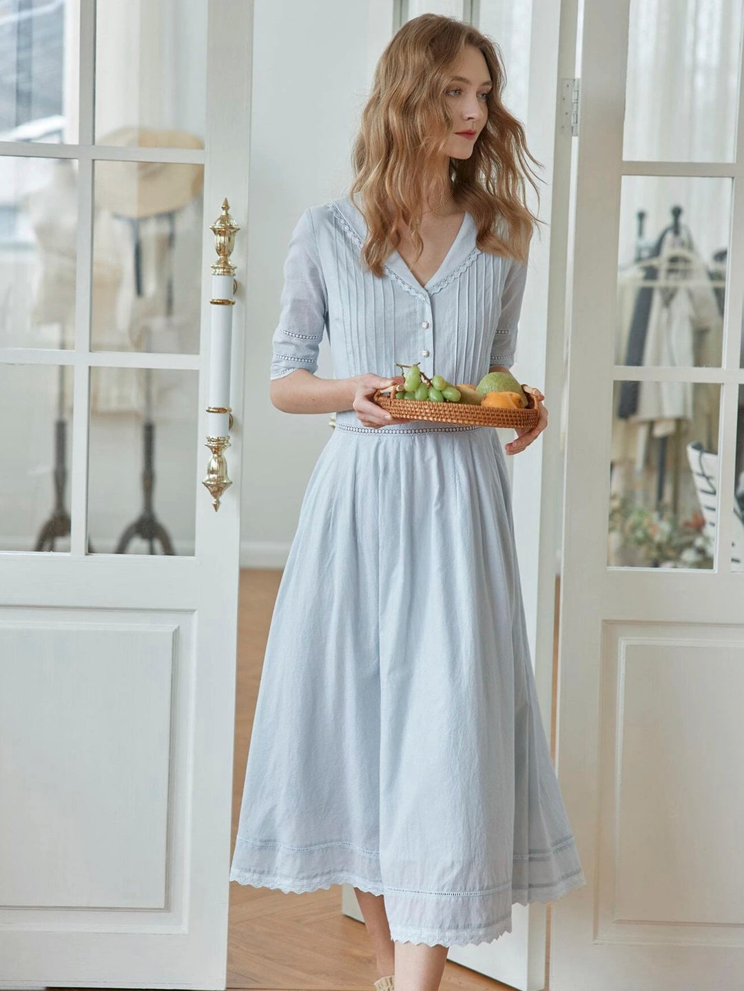 Blue Modest Dress Cottagecore Dress Bridgerton Dress - Etsy Canada